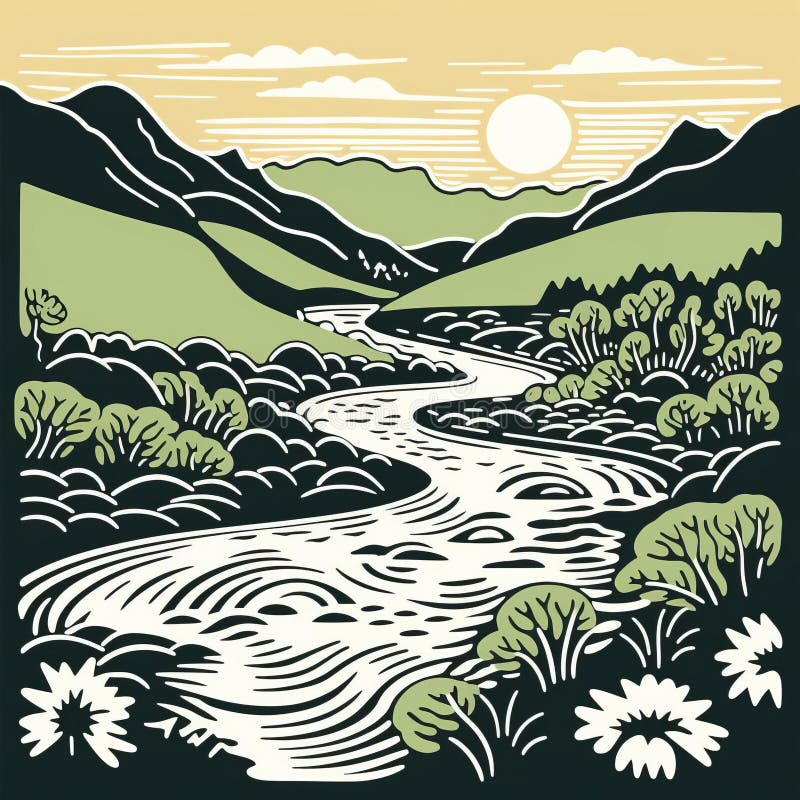 Minimalist Linocut Art: Capturing the Essence of a River in One Line ...