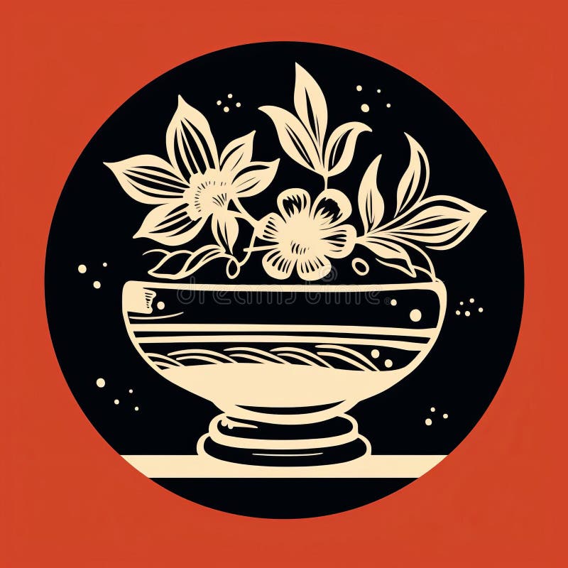 Minimalist Linocut Artwork of Angsana Tree with Negative Space Stock ...