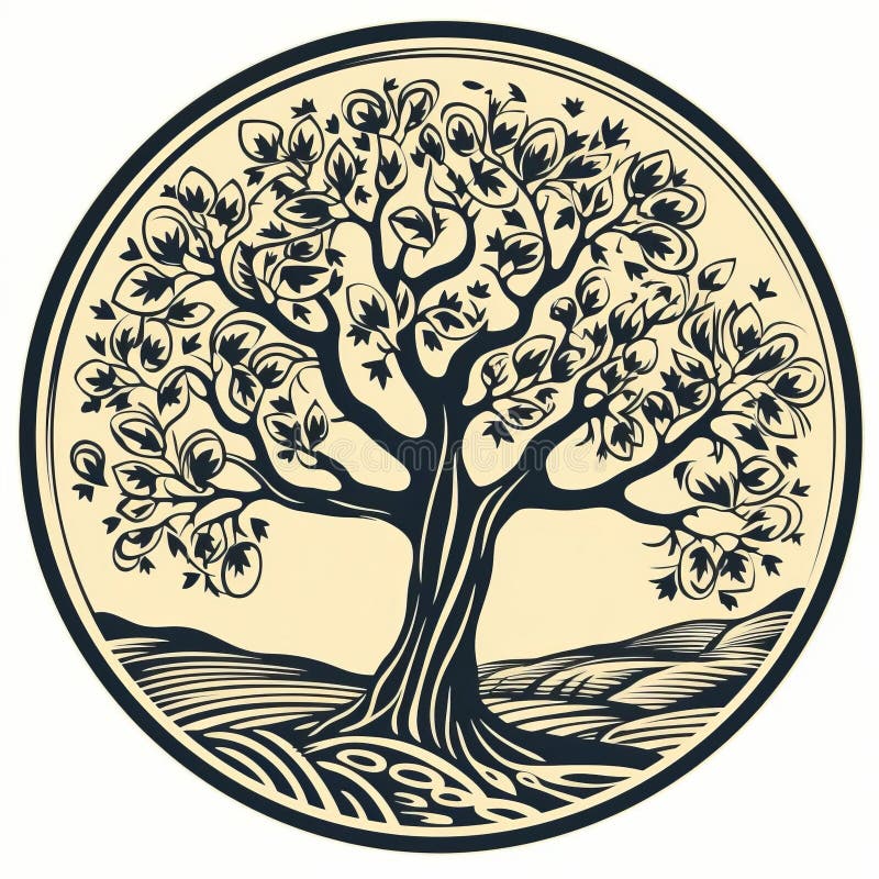 Minimalist Linocut Artwork of Beechwood Tree with Negative Space Stock ...