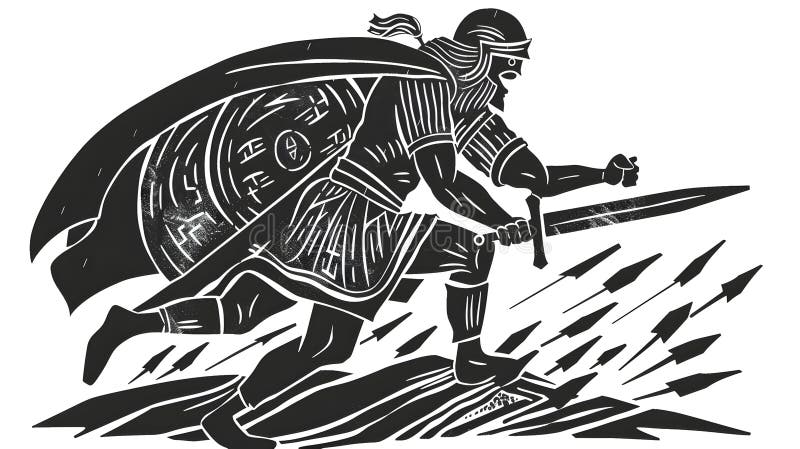 Celtic Warrior in Minimalist Linocut Design Stock Illustration ...