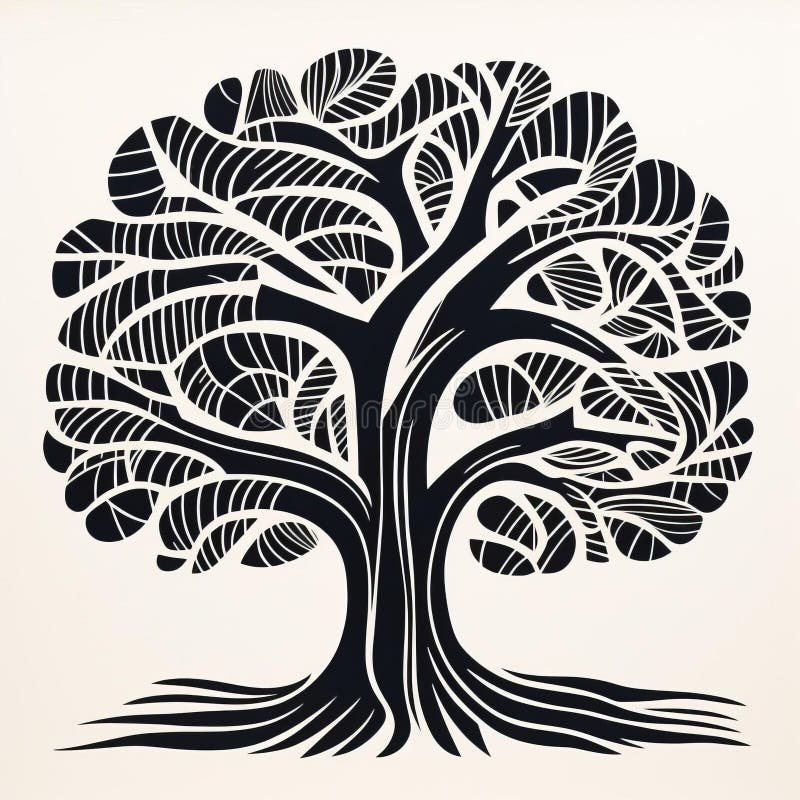 Minimalist Linocut Artwork of Ipe Tree with Negative Space Stock ...