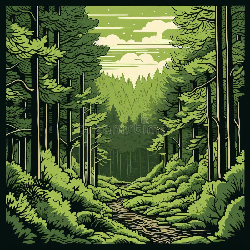 Minimalist Linocut Forest Artwork: Embracing Negative Space with Bold ...