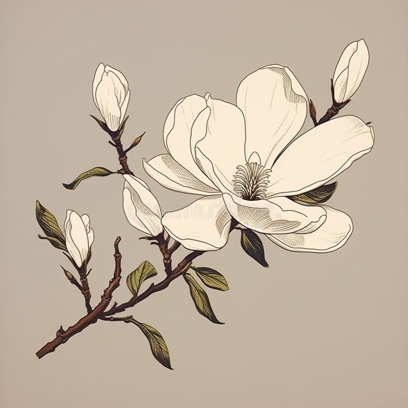 Magnolia Single Line Stock Illustrations – 207 Magnolia Single Line ...