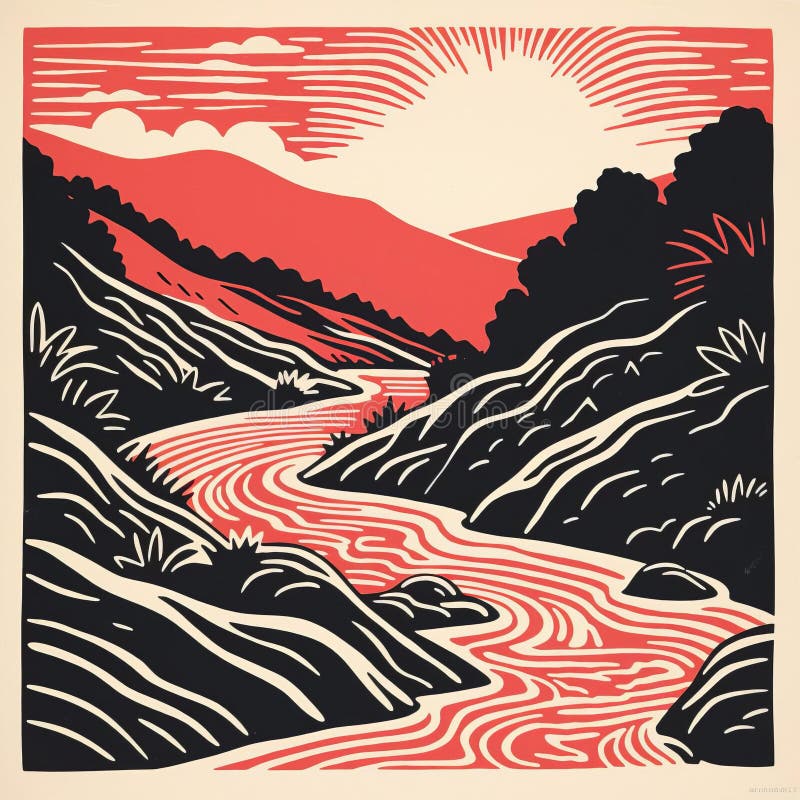Minimalist Linocut Art: Capturing the Essence of a Ravine in One Line ...