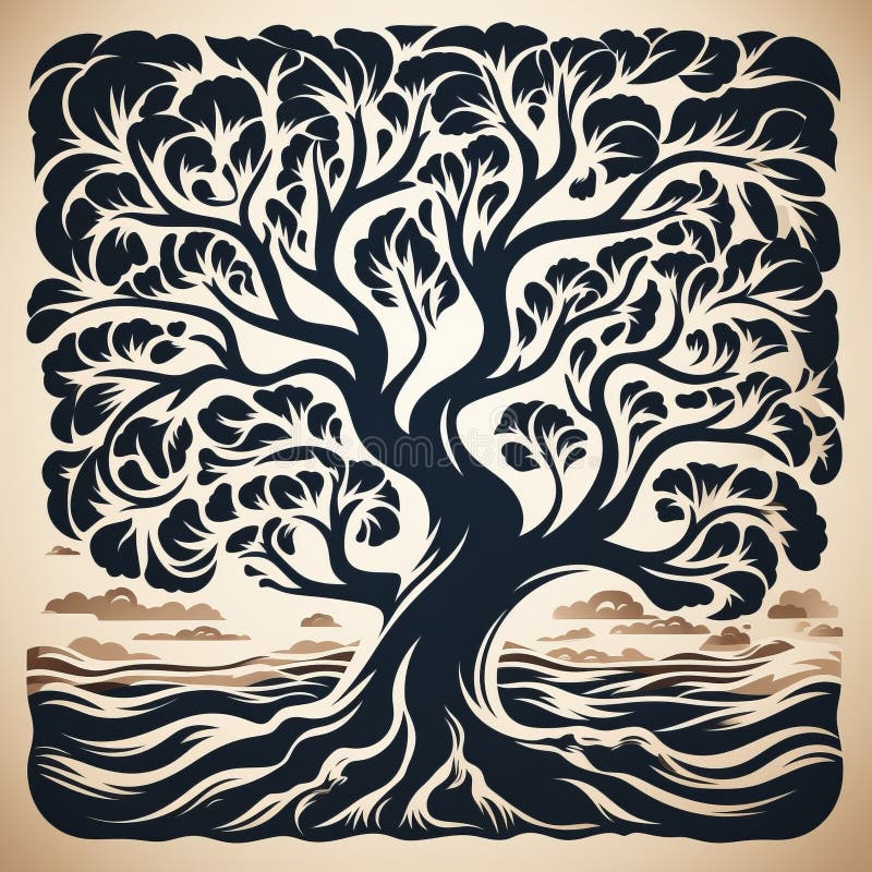 Minimalist Linocut Art: Creating a Simple, One-color Teak Design Stock ...