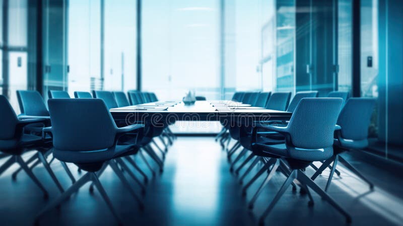Minimalist Lit Conference Room in Shades of Blue, AI Generated Stock ...