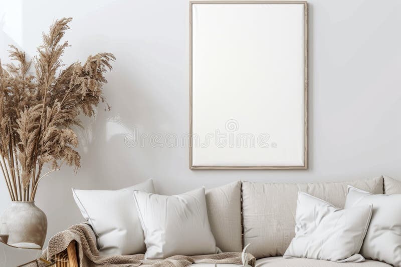 Minimalist Living Room Interior with Blank Frame on Wall Stock Photo ...