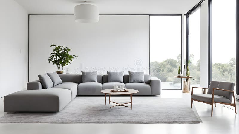 Minimalist Living Room Interior with Couch Set and White Wall ...