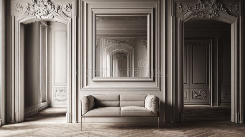 Minimalist Living Room Interior Features Sofa Mirror Light Setting ...