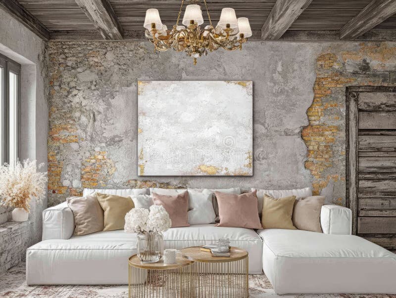 A Minimalist Living Room Wall Features White Textured Art Stock Image ...