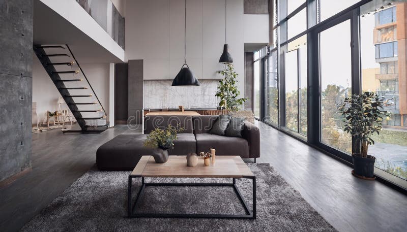 Minimalist, Loft Interior Design of Modern Living Room Stock Image ...