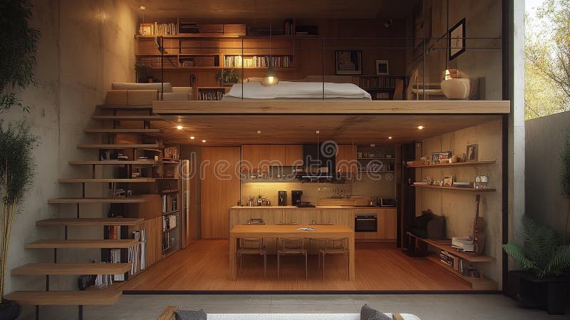 Minimalist Loft with Open-plan Living, Modern Kitchen, and a Mezzanine ...