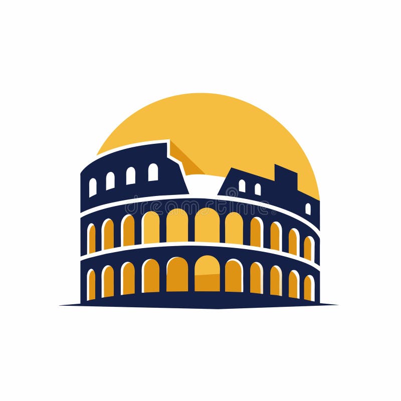 A Minimalist Logo Depicting the Colosseum in Rome with a Sunset in the ...
