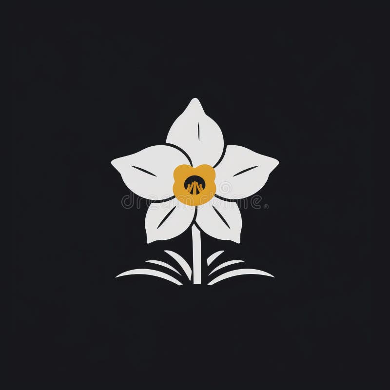 Simple Daffodil and Logo in Arctic White on Black Background Stock ...