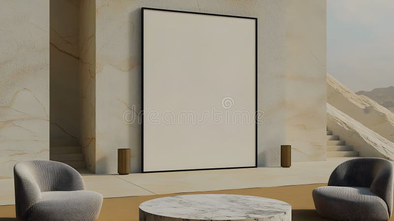 Minimalist Lounge Area with Blank Canvas Stock Illustration ...