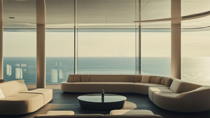 A Minimalist Lounge Area on a Cruise Ship with Subtle Decor and Large ...