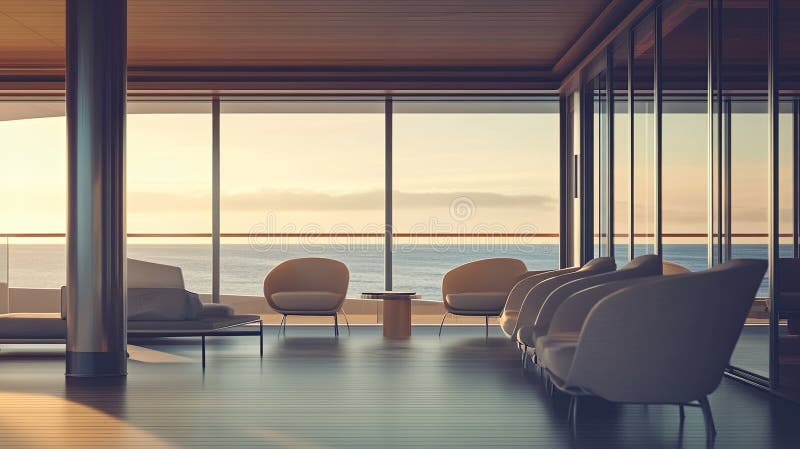 A Minimalist Lounge Area on a Cruise Ship with Subtle Decor and Large ...