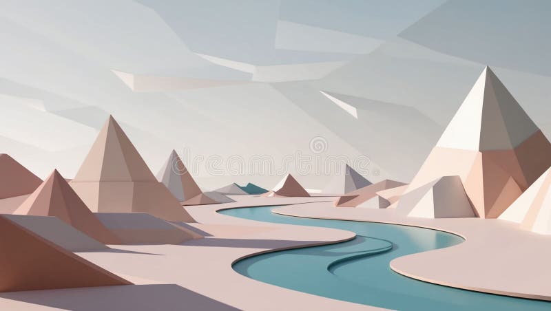 Minimalist Low-Poly Landscape Wallpaper with Geometric Mountains, River ...