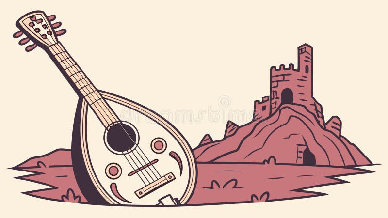 Minimalist Lute Illustration on Light Toned Background, Vector Design ...