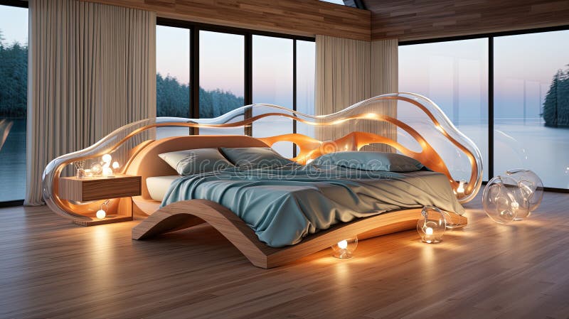 A Minimalist Luxurious Bedroom with Soft Linen Cloth Background Stock ...