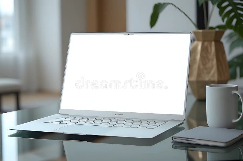 A Minimalist, Luxury Macro Shot of a Laptop Computer with a Blank White ...