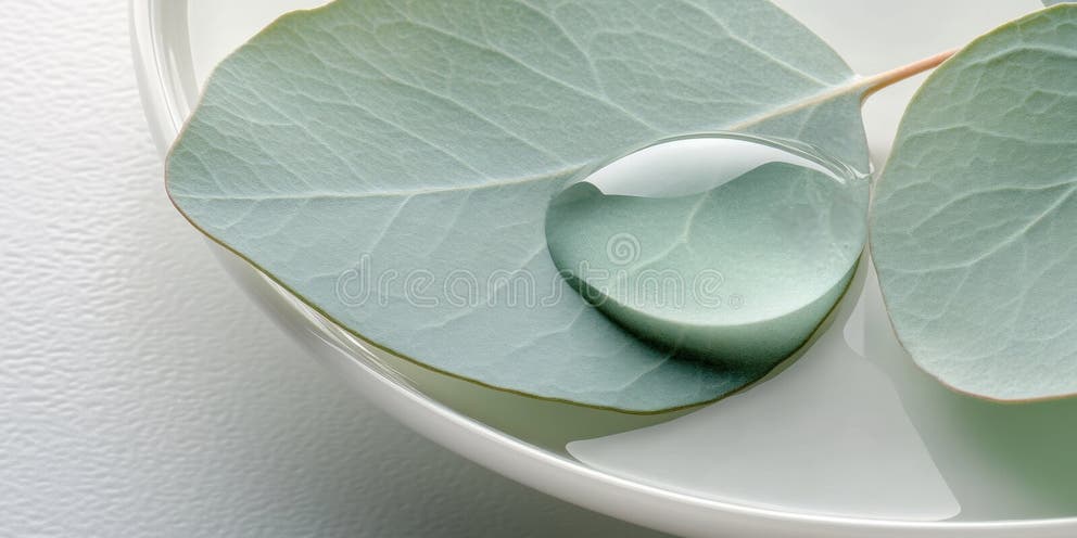 Minimalist Macro Composition with Dew Drop on Eucalyptus Leaf in Elegant Design Stock ...