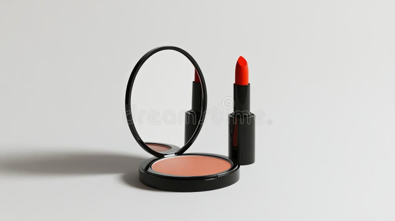 A Minimalist Makeup Setup with a Single Lipstick and Compact Mirror on ...