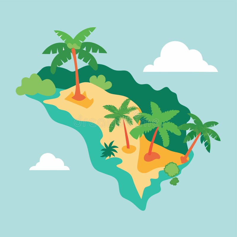 A Minimalist Map Featuring a Small Island with Palm Trees, Minimalist ...