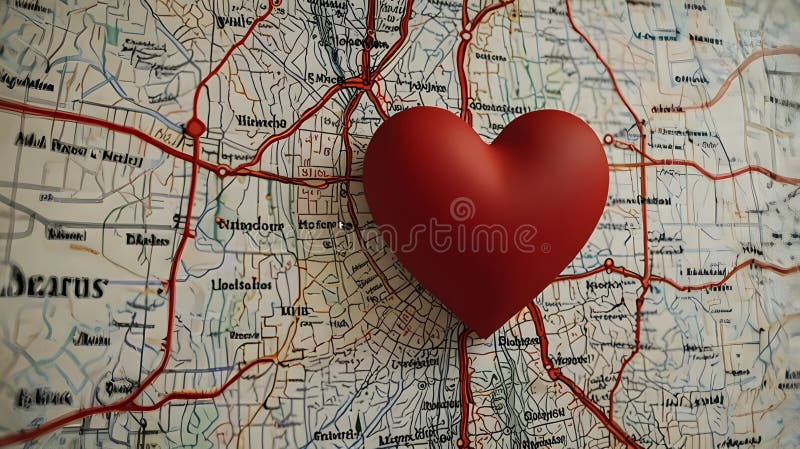 A Minimalist Map with a Red Heart Marking a Location, Symbolizing Home ...