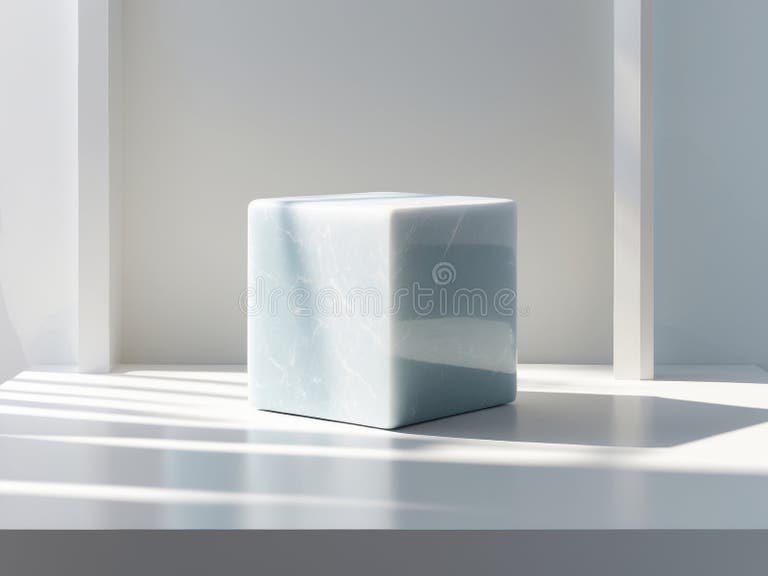 Minimalist Marble Cube Display, Bright White Studio Setting with Soft ...