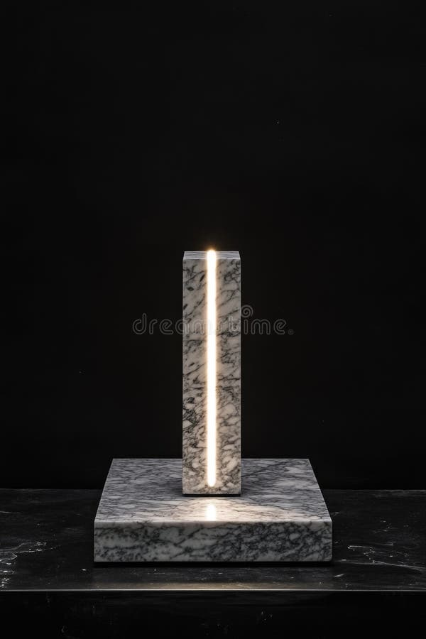 Minimalist Marble Lamp with Vertical Led Light on Black Background ...