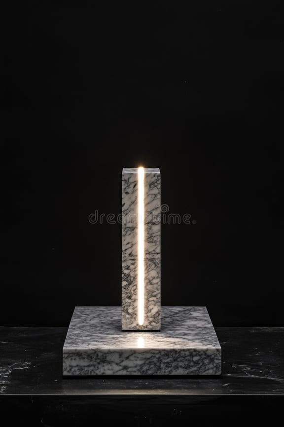 Minimalist Marble Lamp with Vertical Led Light on Black Background ...