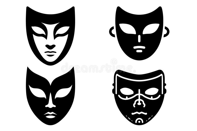 Minimalist Mask Silhouette Icon Vector Illustration on White Background ...