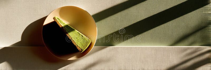 Minimalist Matcha Cake Slice with Abstract Shadow Play Creating a ...
