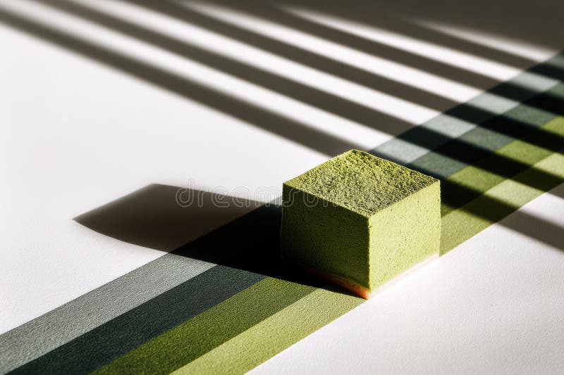 Minimalist Matcha Cake Slice Showcases Abstract Shadow Play on Warm ...