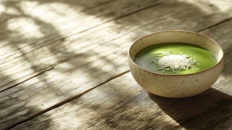 Minimalist Matcha Presentation in Ceramic Bowl on Wooden Surface Stock ...