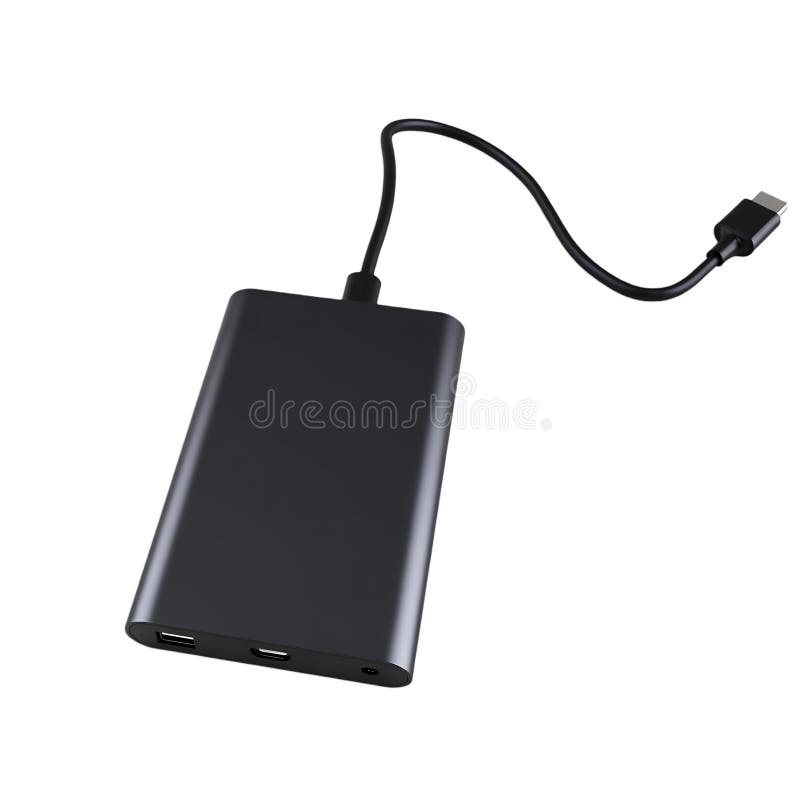 Minimalist Matte Black External Hard Drive with USB-C Cable Stock Image ...
