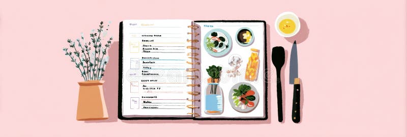Minimalist Meal Planner Featuring Fresh Ingredients and Tools for ...