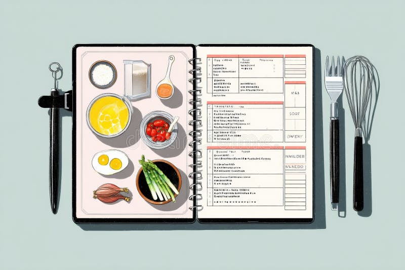 Minimalist Meal Planner Featuring Various Ingredients and Cooking Tools ...