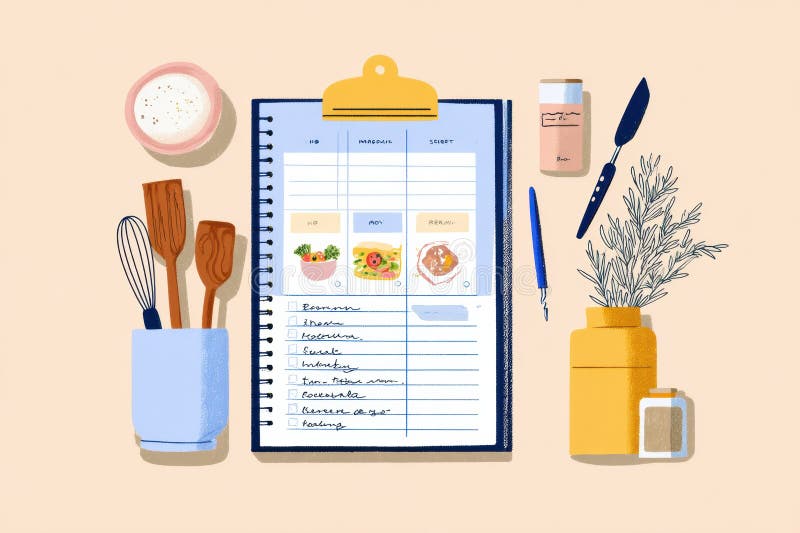 Minimalist Meal Planner Layout with Ingredients and Cooking Tools for ...