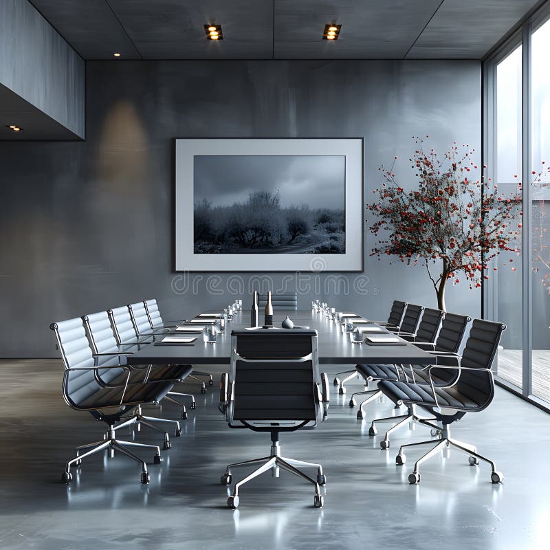 Minimalist Meeting Room Scene with Office Table and Graphic Design ...