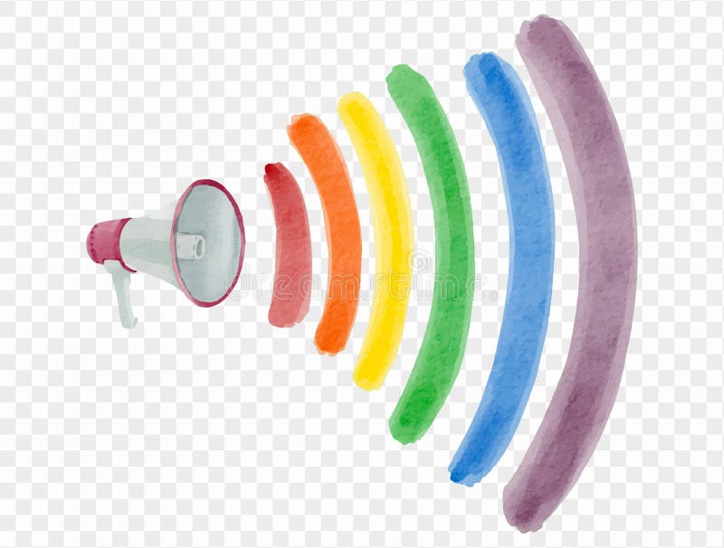 Minimalist Megaphone with Rainbow Sound Waves in Watercolor ...