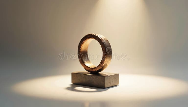 Minimalist Metal Ring Sculpture on Rectangular Base, Displayed Under ...