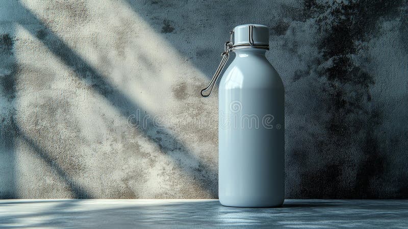 Minimalist Metal Water Bottle with Shadow on Textured Surface ...