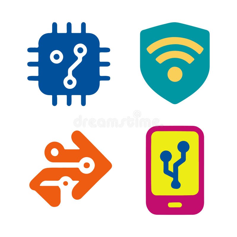 Minimalist Microchip and Wireless Tech Icons Ideal for Branding ...