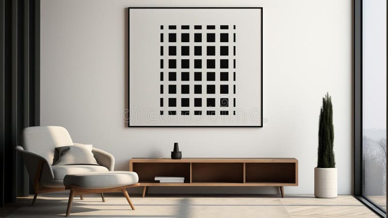 Minimalist Mid-century Grid Frame Image with Simple Decor Stock ...
