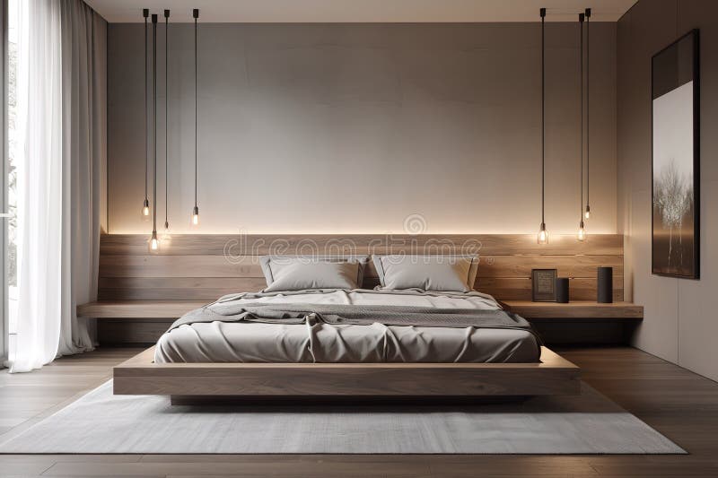 A Minimalist Mid-century Modern Bedroom with a Platform. Generative AI ...