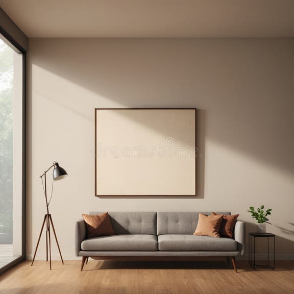 Minimalist MidCentury Blank Canvas in Modern Den Interior Stock ...