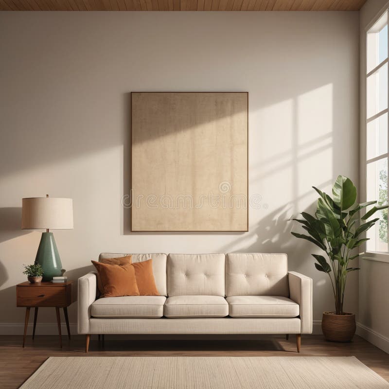 Minimalist MidCentury Blank Canvas in Modern Den Interior Stock ...