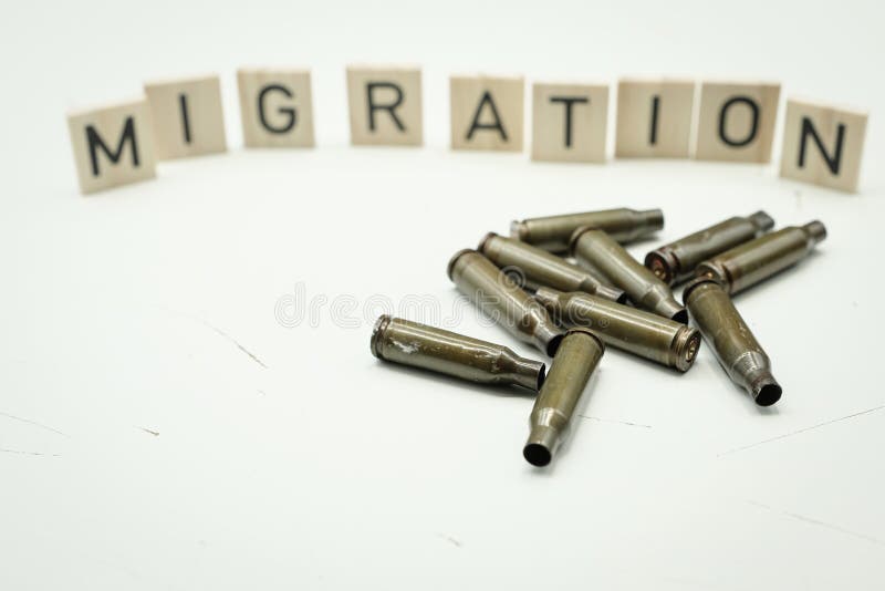 Minimalist Migration Concept with Bullet Casings. Escape from War Stock ...